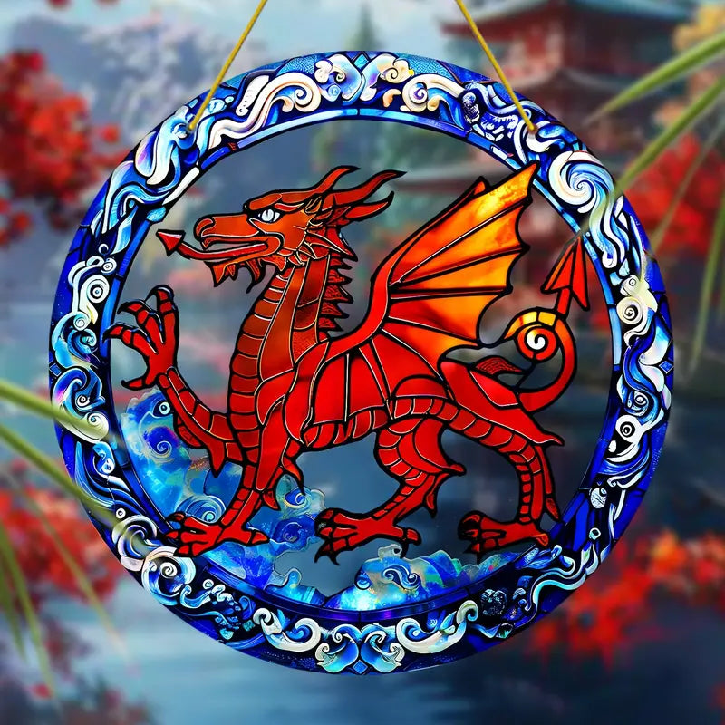Welsh Dragon Acrylic Suncatcher - 20.32cm Window Hanging Décor